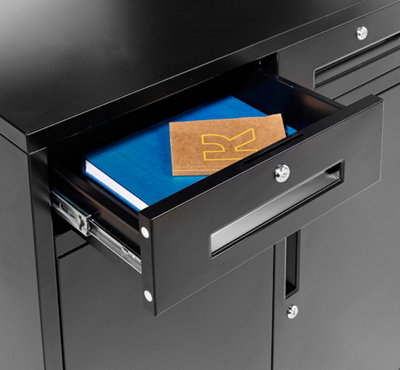 MMT Lockable Metal Cabinet Black 2 Door 2 Drawer Storage 80x40x92cm