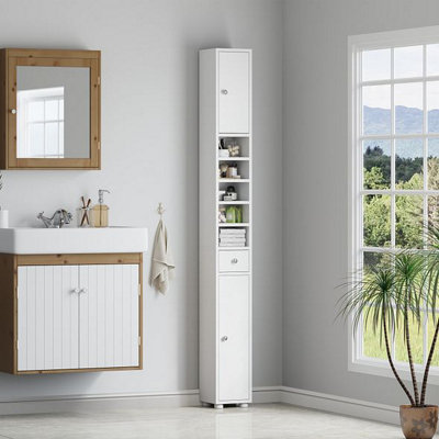 MMT Slim Bathroom Storage Cabinet 180cm Tall White Cupboard 20cm Wide