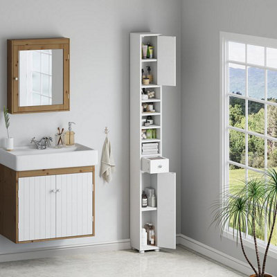 MMT Slim Bathroom Storage Cabinet 180cm Tall White Cupboard 20cm Wide