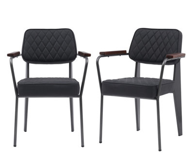 MMT Vintage Dining Chairs Set of 2, Black with Wooden Arm Rest & Retro ...