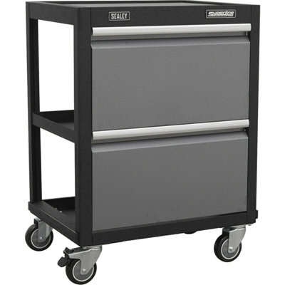 Mobile 3-Tier Workshop Trolley - 646 x 460 x 866mm - Four Swivel ...