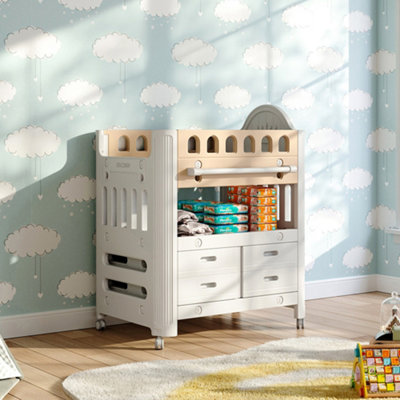 Mobile Baby Changing Station with 4 Drawers, 1 Shelf, and Adjustable Height