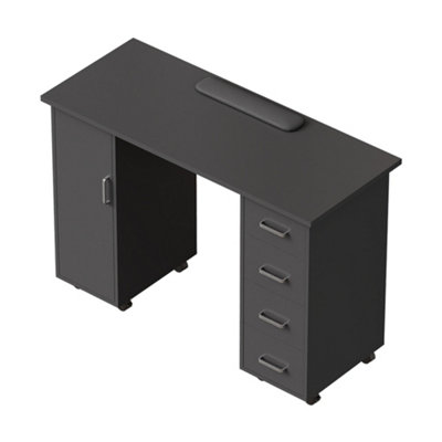Mobile Manicure Table with 1 Cabinet and 4 Drawers, Dark Grey