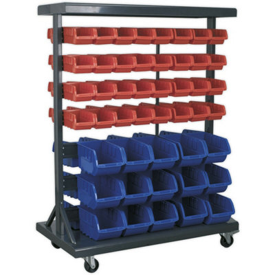 Mobile Parts Storage Rack with 94 Bins for Garage and Warehouse ...