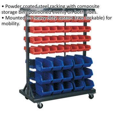 Mobile Parts Storage Rack with 94 Bins for Garage and Warehouse ...