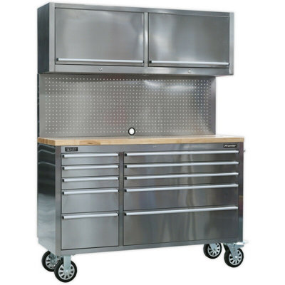 Mobile Stainless Steel Tool Cabinet with 10 Drawers and 2 Cupboards ...