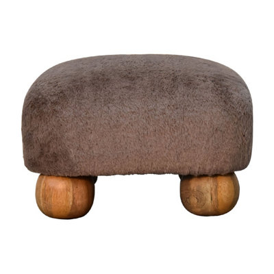 Mocha Faux Fur Nordic Footstool | DIY at B&Q