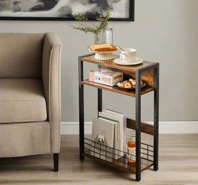 Modcraft 3-Tier Slim Side End Table for Small Spaces - Brown