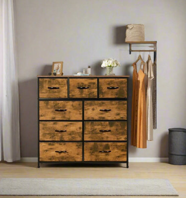 MODCRAFT 9-Drawer Fabric Chest of Drawers with Wooden Top