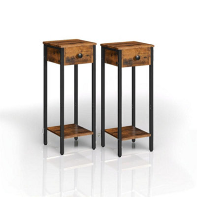 Modcraft Set of 2 Slim Bedside Table with Drawer - Brown