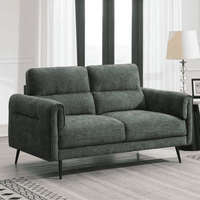 Modena 2 Seater Dark Green Fabric Sofa with Black Metal Legs
