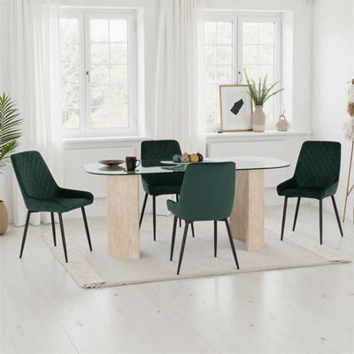 Modena Dining Set with Avery Chairs - Emerald Green Velvet