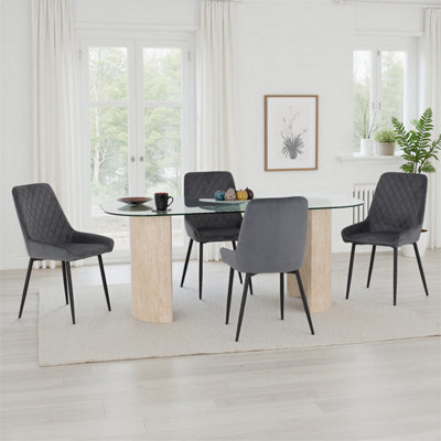 Modena Dining Set with Avery Chairs - Grey Velvet