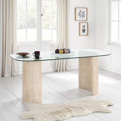 Modena Dining Table - Glass Top / Cream Marble Effect