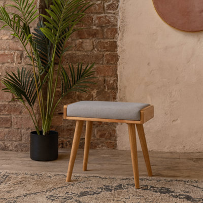Modena Grey Tweed Tray-Top Footstool with Mango Wood Legs