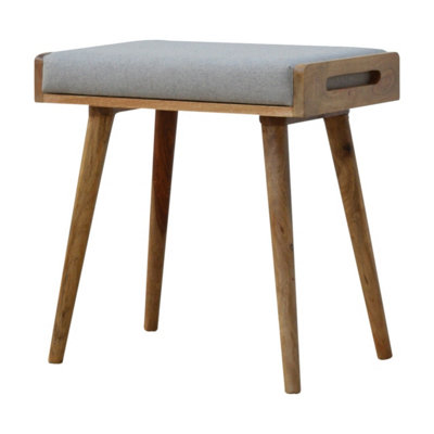 Modena Grey Tweed Tray-Top Footstool with Mango Wood Legs