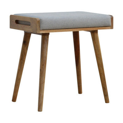 Modena Grey Tweed Tray-Top Footstool with Mango Wood Legs