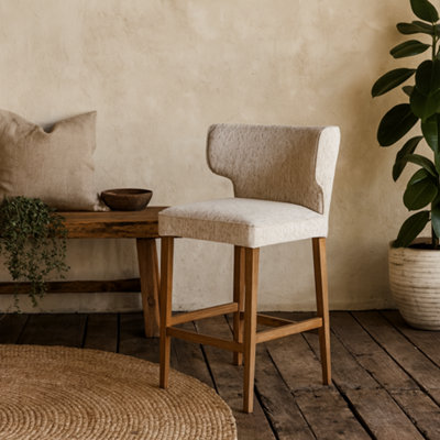 Modena Modern Soft Grey Upholstered Bar Stool with Wooden Legs