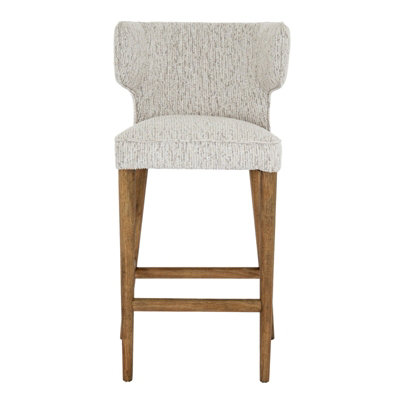 Modena Modern Soft Grey Upholstered Bar Stool with Wooden Legs