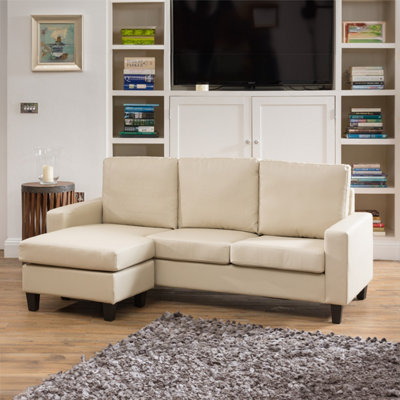 Modena Reversible Bonded Leather Corner Sofa - Cream | DIY at B&Q