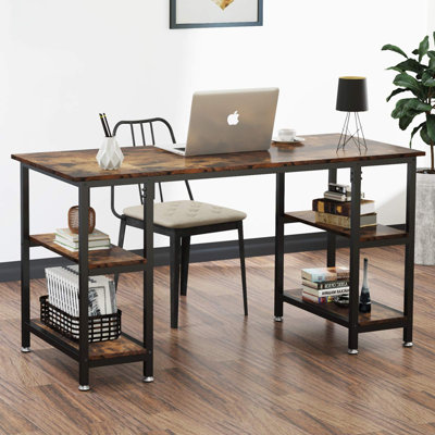 Modern 120cm Wooden Computer Desk with 4 tire Shelves Sturdy Home Office Desk with Storage