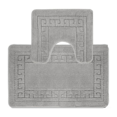 Modern 2 Piece Greek Key Pattern Non-Slip Bath Mat and Pedestal Set ...