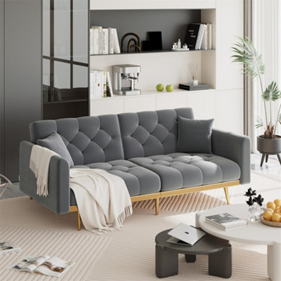 Modern 2-Seater Velvet Sofa with 3-Speed Adjustable Backrest, Thick ...