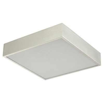 Modern 25w LED Flush Square Ceiling Light in Brushed Silver with Opal ...