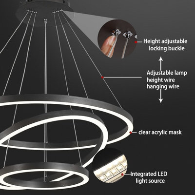 Modern 3 Tier Aluminum Round Adjustable Linear Hanging LED Ceiling ...