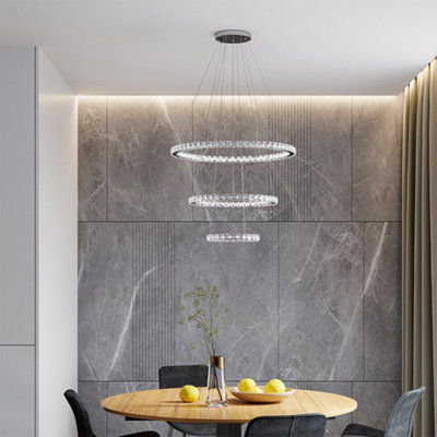 Modern 3-Tier Crystal LED Pendant Light - 60cm Adjustable Hanging ...