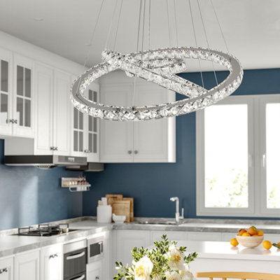 Modern 3-Tier Crystal LED Pendant Light - 60cm Adjustable Hanging ...