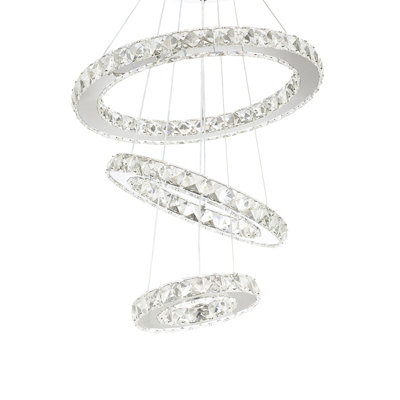 Modern 3-Tier Crystal LED Pendant Light - 60cm Adjustable Hanging ...