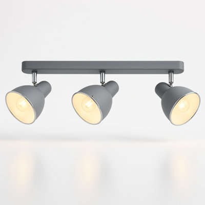 Modern 3 Way Adjustable Retro Shades Straight Bar Ceiling Light Grey Finish