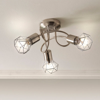Modern 3 Way Ceiling Light in Satin Nickel Finish with Geometric Chrome ...