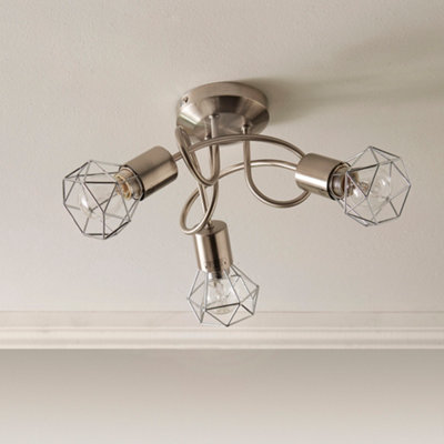 Modern 3 Way Ceiling Light in Satin Nickel Finish with Geometric Chrome ...