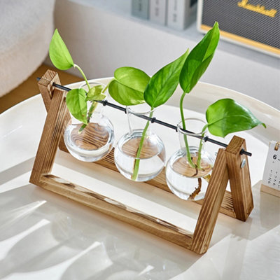 Modern 3pcs Desktop Hydroponic Plants Bulb Glass Terrariums with Wood ...
