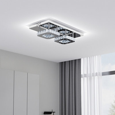 Modern 42cm W Small Chrome Effect Crystal Flush LED Cool White Ceiling ...