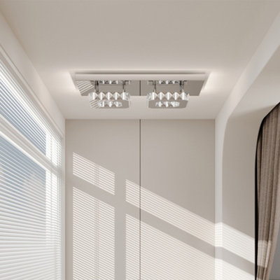 Modern 42cm W Small Chrome Effect Crystal Flush LED Cool White Ceiling ...