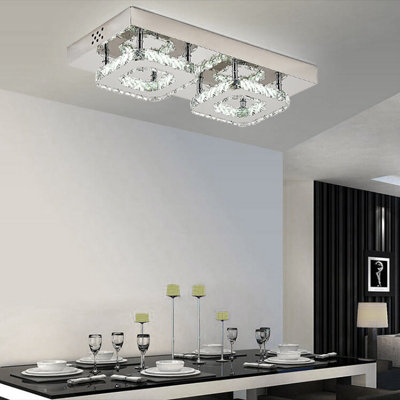 Modern 42cm W Small Chrome Effect Crystal Flush LED Cool White Ceiling ...
