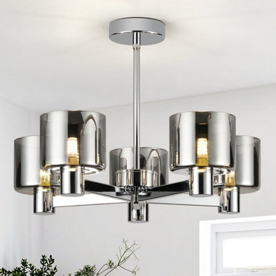 Modern 5 Lights Chandelier Ceiling Light, Chrome Semi Flush Ceiling ...