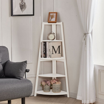 Modern 5 Tier Wooden Ladder Corner Shelf Rack Shelf Bookcase Home ...