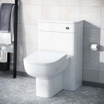 Modern 500mm Rimless Back To Wall WC Toilet Unit Gloss White Space Saving