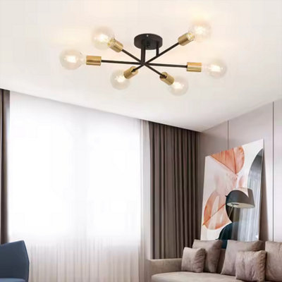 Modern 6-Light Chandelier, Flush Mount Ceiling Pendant Light, Black and ...