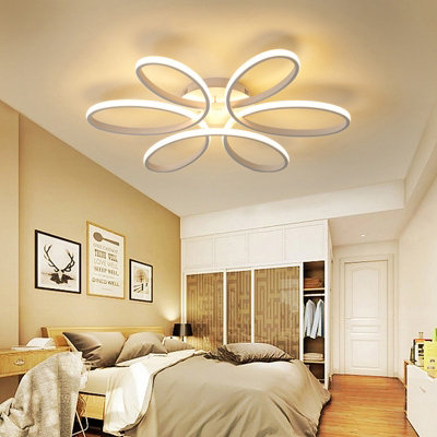 Modern 6 Light White Acrylic Petal LED Semi Ceiling Light Fixture 58cm ...
