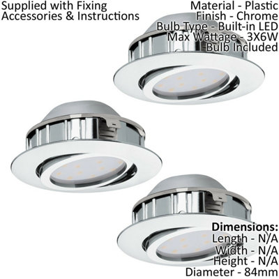 Modern 6W LED Flush Ceiling Downlight - Chrome Recessed Spotlight Pack ...
