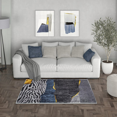 Modern Abstract Geometric Rectangle Faux Cashmere Indoor Area Rug ...
