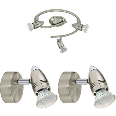 Modern Adjustable Ceiling Spot Light Set with Wall Lights in Satin ...