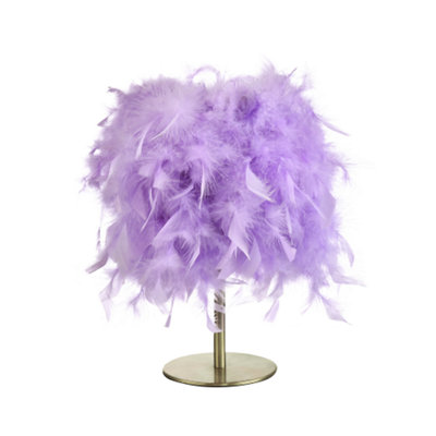 Modern and Chic Real Lilac Feather Table Lamp with Satin Nickel Base ...