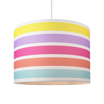 Modern and Cute Multi Coloured Rainbow Stripe Cotton Fabric Lamp Shade - 12