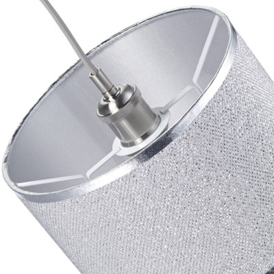 Modern and Designer Mini Diamond Silver Glitter Fabric Lamp Shade 25cm Wide